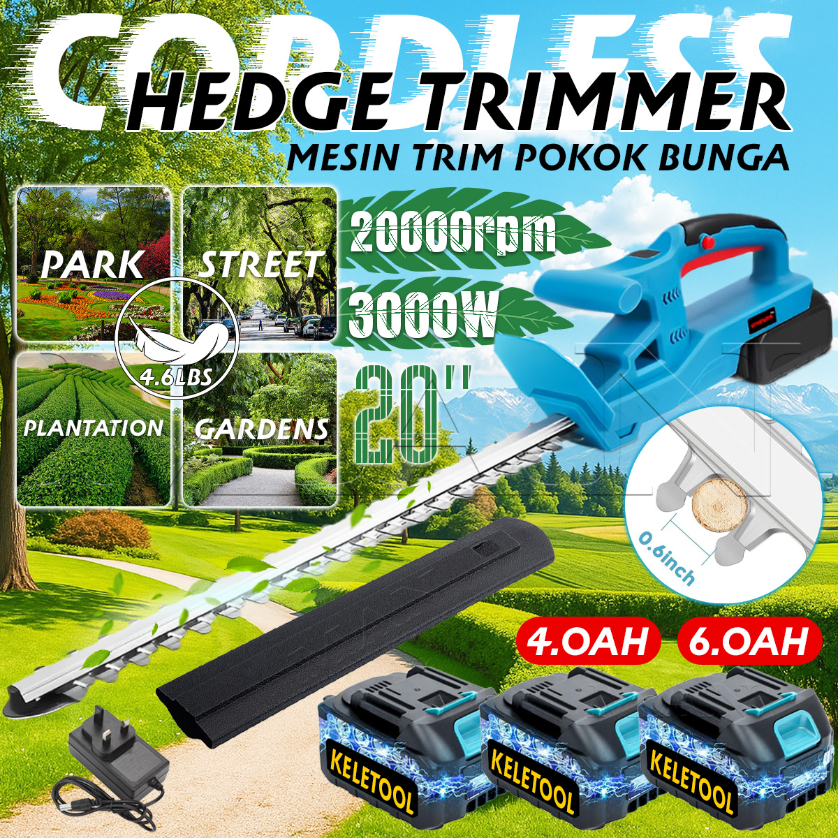 KELETOOL Cordless Hedge Trimmer Mesin Trim Pokok Bunga Garden Trimmer ...