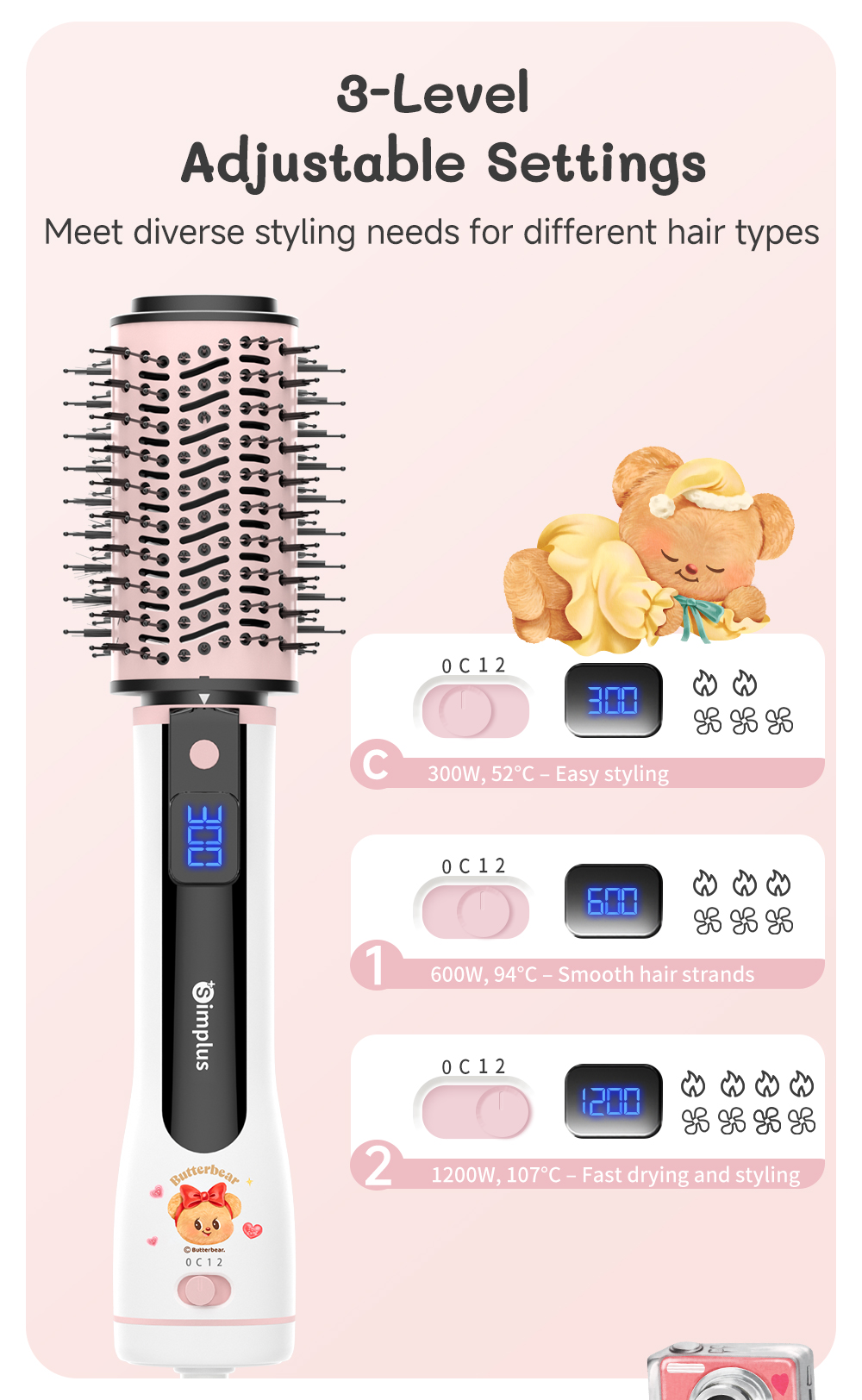 【Simplus×Butterbear】Hair Dryer Brush Dry & Wet 4-In-1 Styling Brush ...