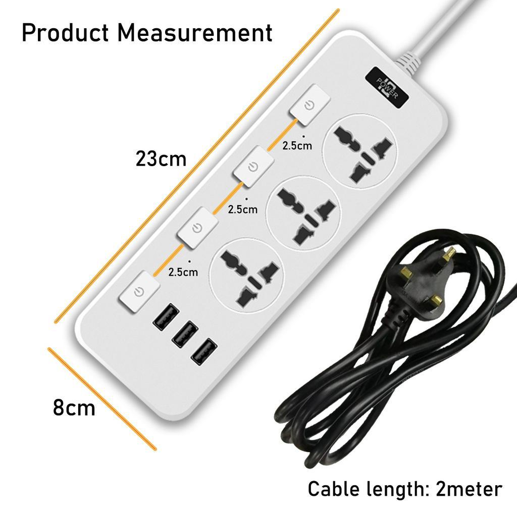 Power Socket Extension (TB-T14) - 3 Socket & 3 USB Ports, 2-Meter UK ...
