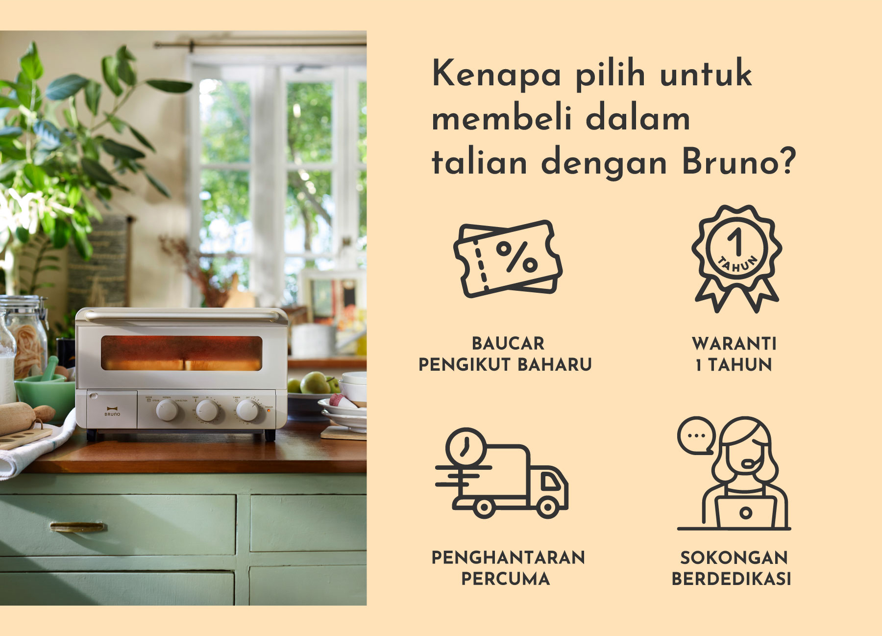 Bruno Steam & Bake Toaster - Blue Gray (Mesin Pembakar Roti - Stim ...