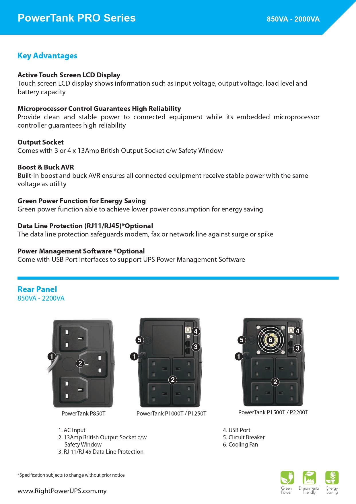 RIGHT POWER POWERTANK PRO P1250T 1250VA 4 PLUG LINE INTERACTIVE UPS ...