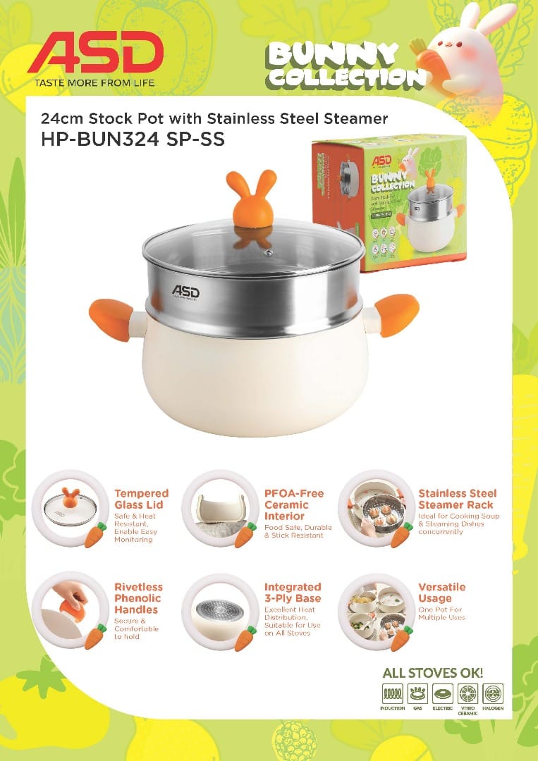 ASD Bunny Collection Stock Pot + Stainless Steel Steamer - (24cm) / HP ...