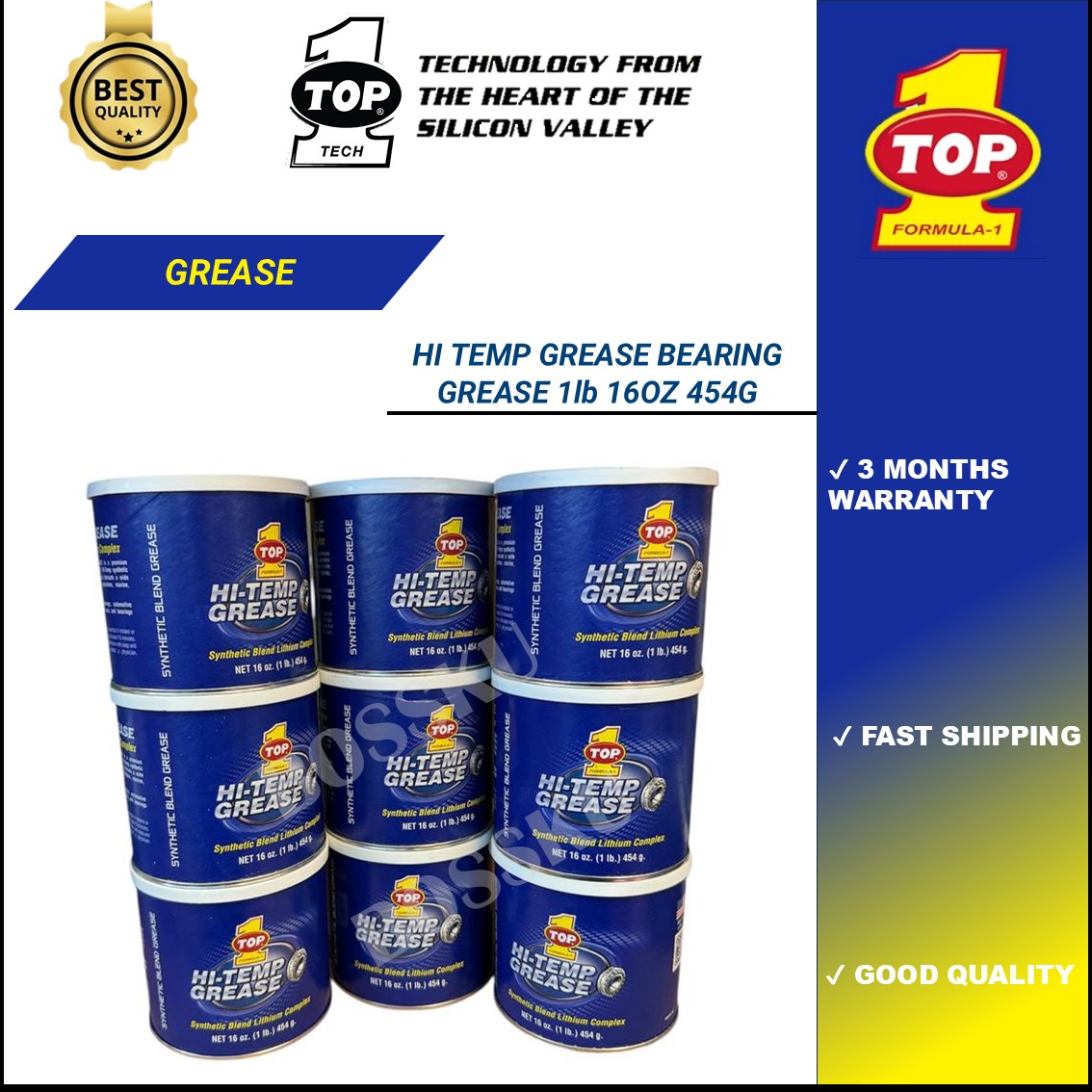 TOP 1 FORMULA OIL SYNTHETIC HI TEMP GREASE BEARING GREASE 1lb 16OZ 454G ...