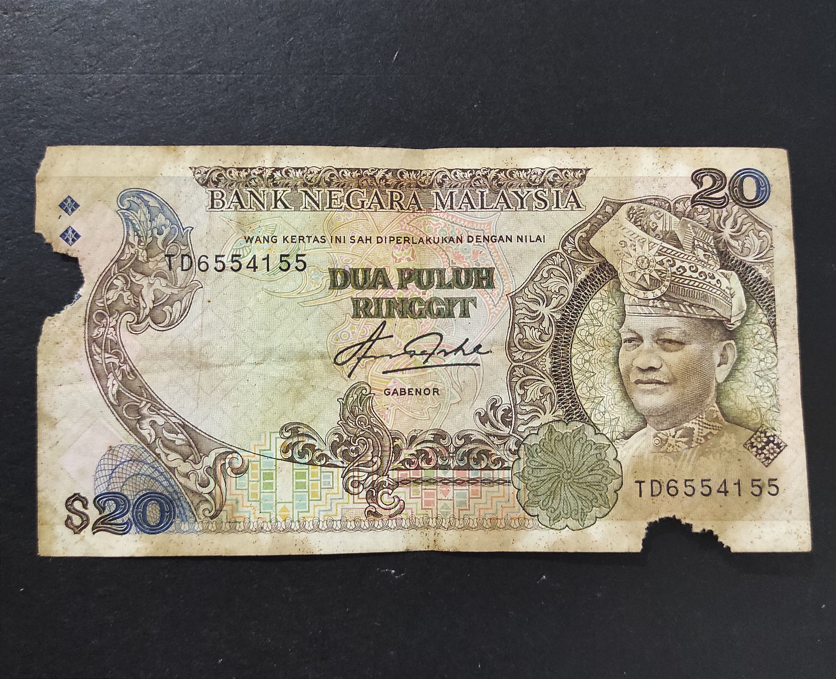 Malaysia Old Banknote RM 20 Aziz Taha Signature Prefix TD (VG Condition ...