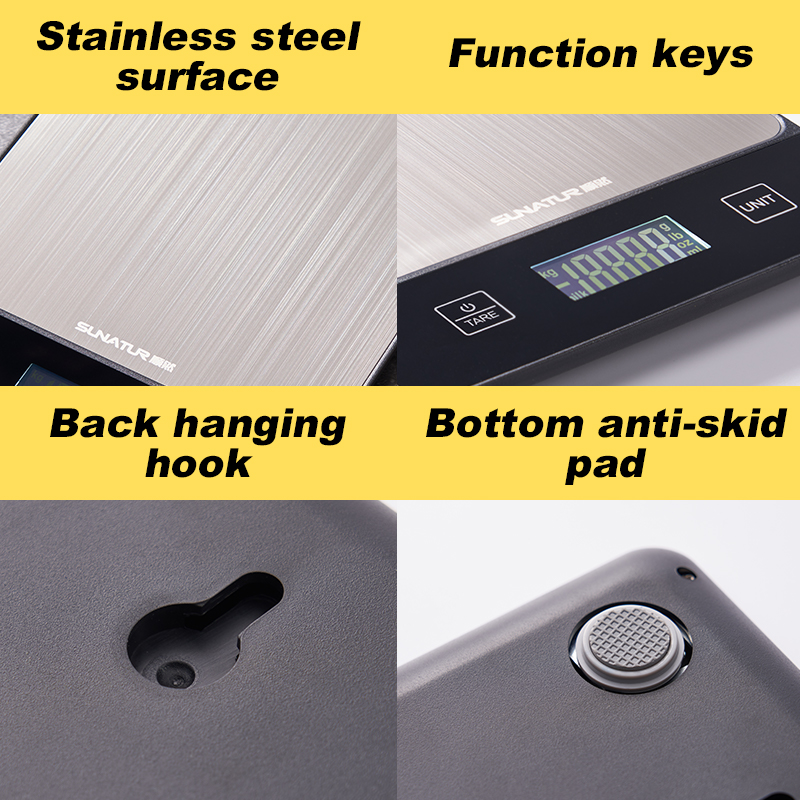 SUNATUR Stainless Steel Digital Kitchen Scale 10kg/1g High Accuracy Precision Electronic Baking ...