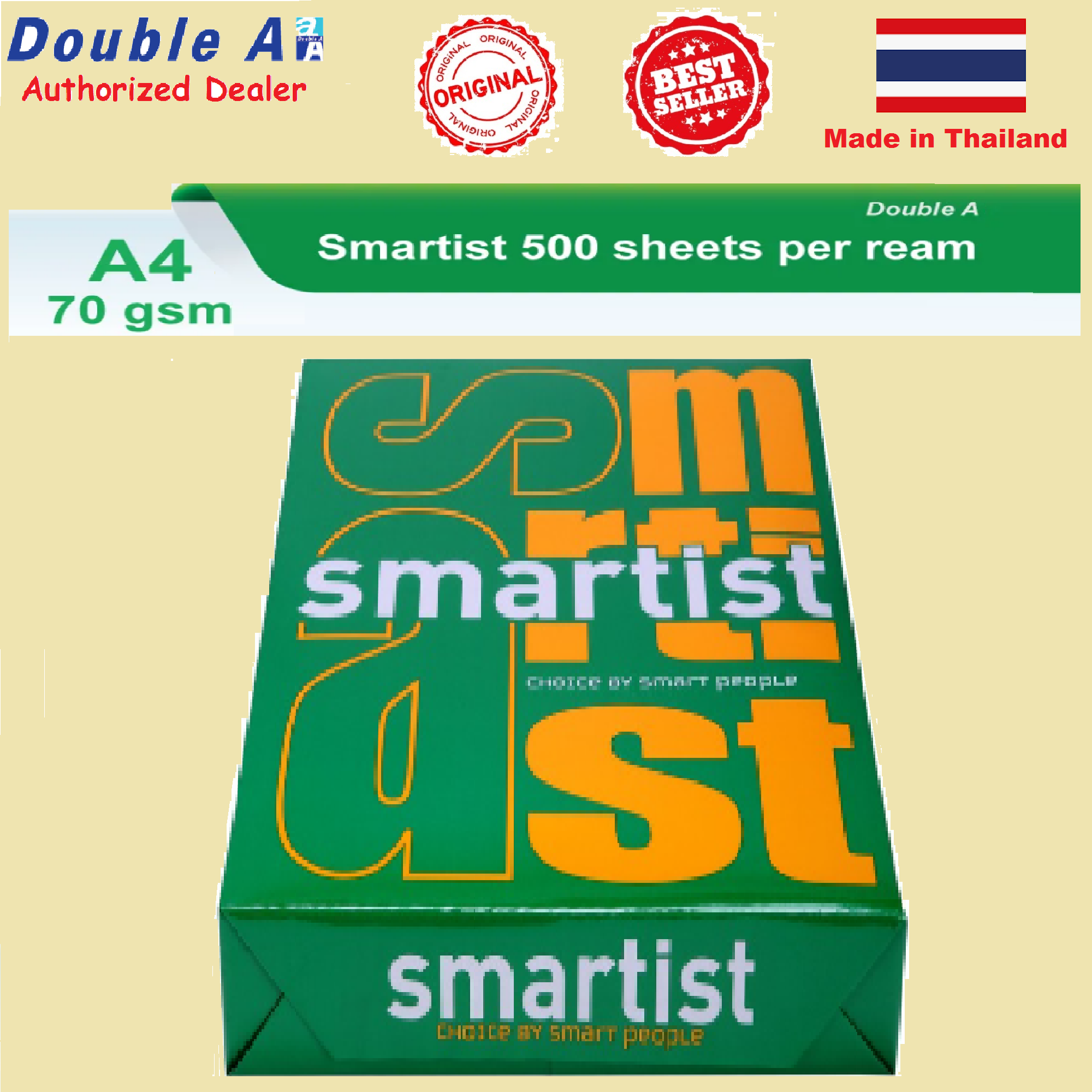 "DOUBLE A Smartist A4 Paper 70gsm 500 Sheets/ Ream Made in Thailand ...