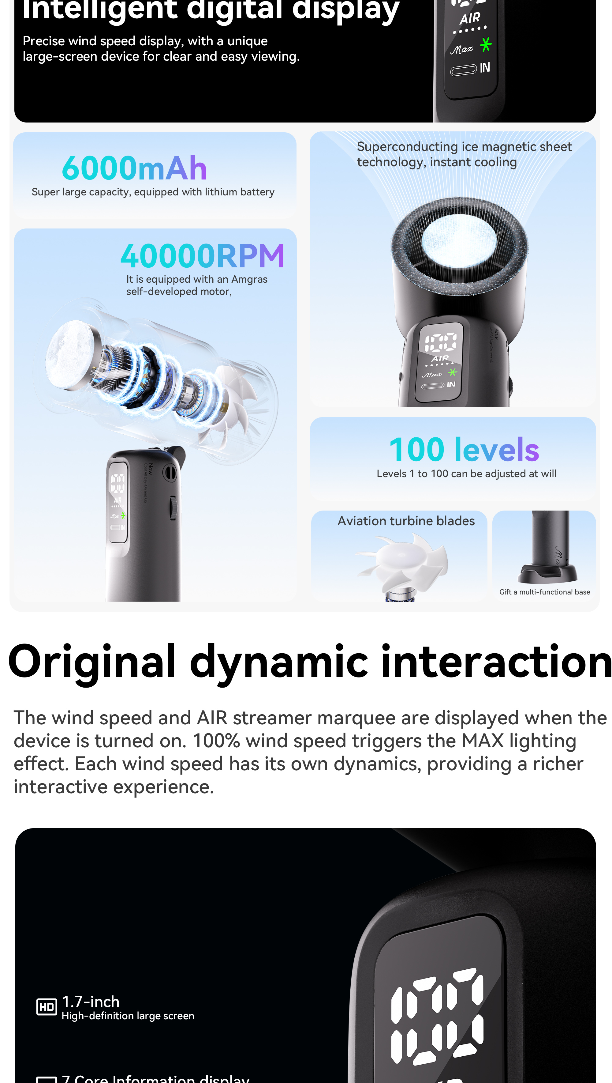 Amgras MetaHeld Fan Max portable handheld fan cooling ultra-high speed ...