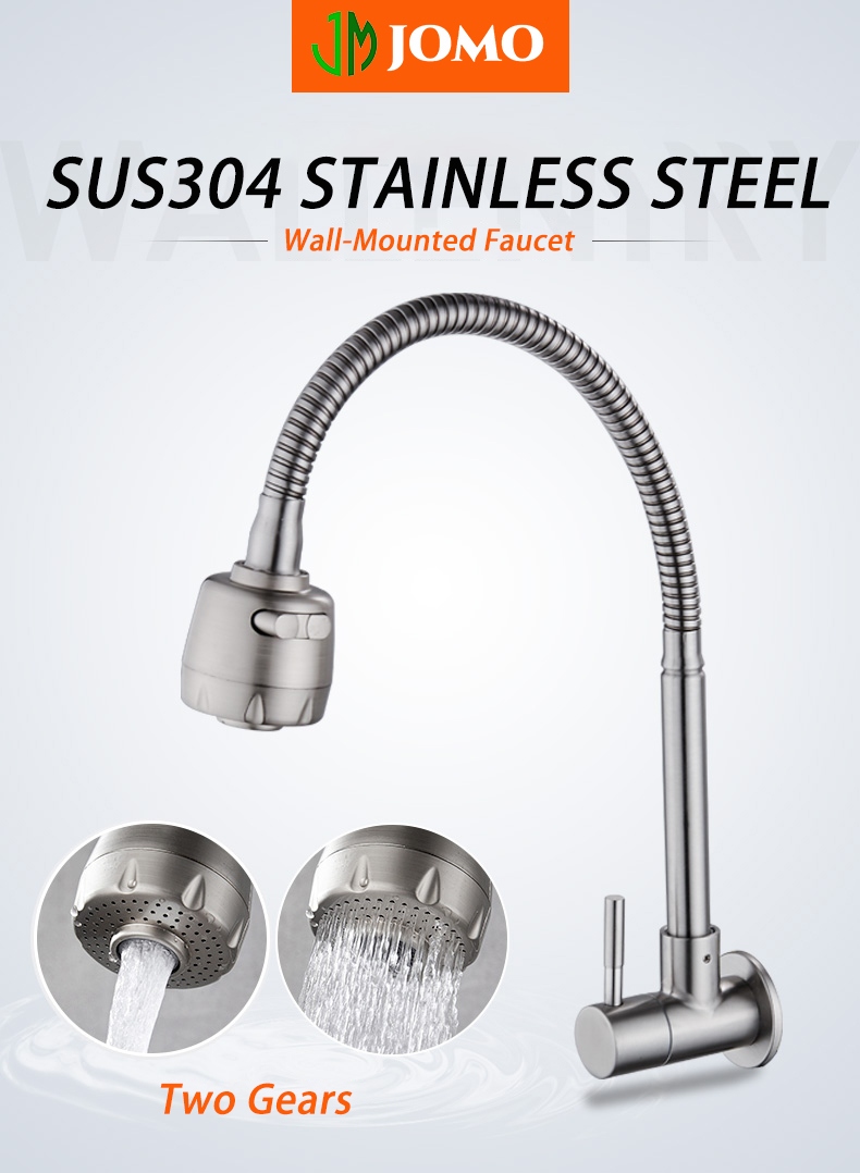 JOMO 304 Stainless Steel Silver/Black Kitchen Sink Faucet Wall-Mounted ...