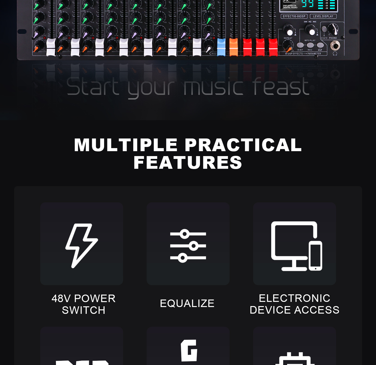 8-channel audio mixer rack-mounted embedded with USB Bluetooth 99 DSP ...