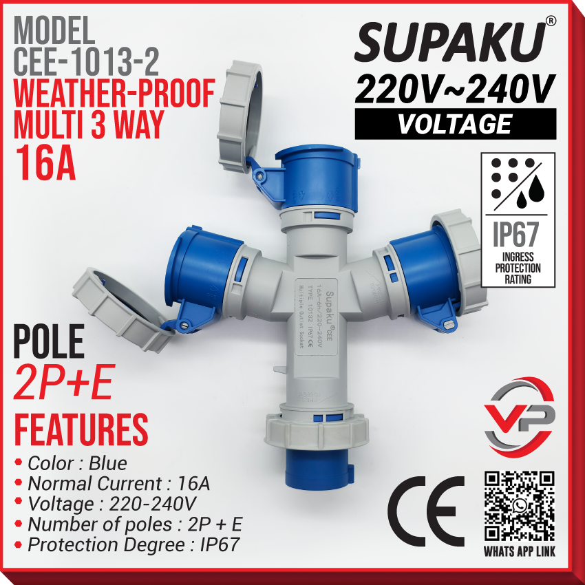 SUPAKU CEE1013-2 Soket Multi 3-Hala 16A Weatherproof Multi 3-Way Socket ...