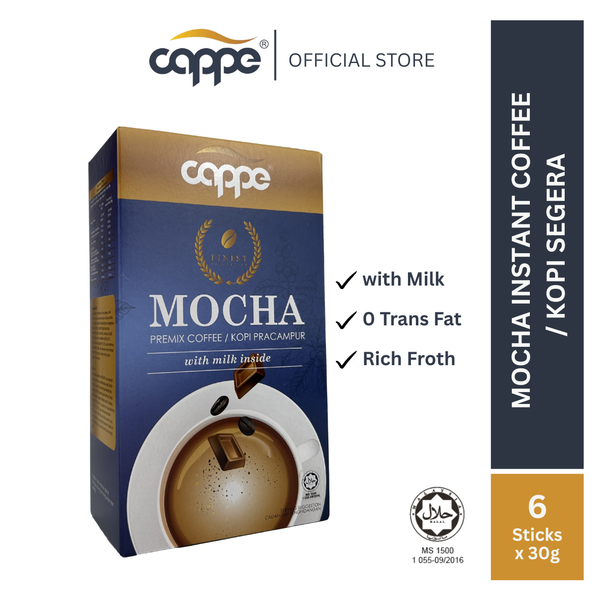 CAPPE MOCHA [6 x 30g] Kopi Segera Dengan Susu| Halal | Mocha Coklat Berkrim | Instant Coffee ...