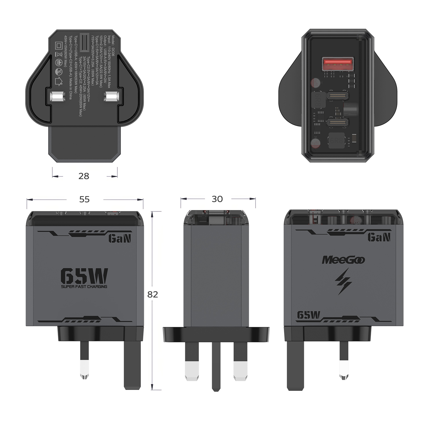 MeeGoo 35/65W GaN Fast Charging A+2C Port Charger Power Adapter Quick ...