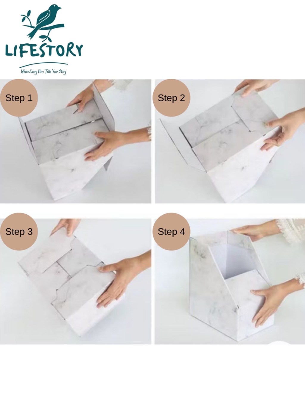 White marble style book storage box table desk organization vertical ...
