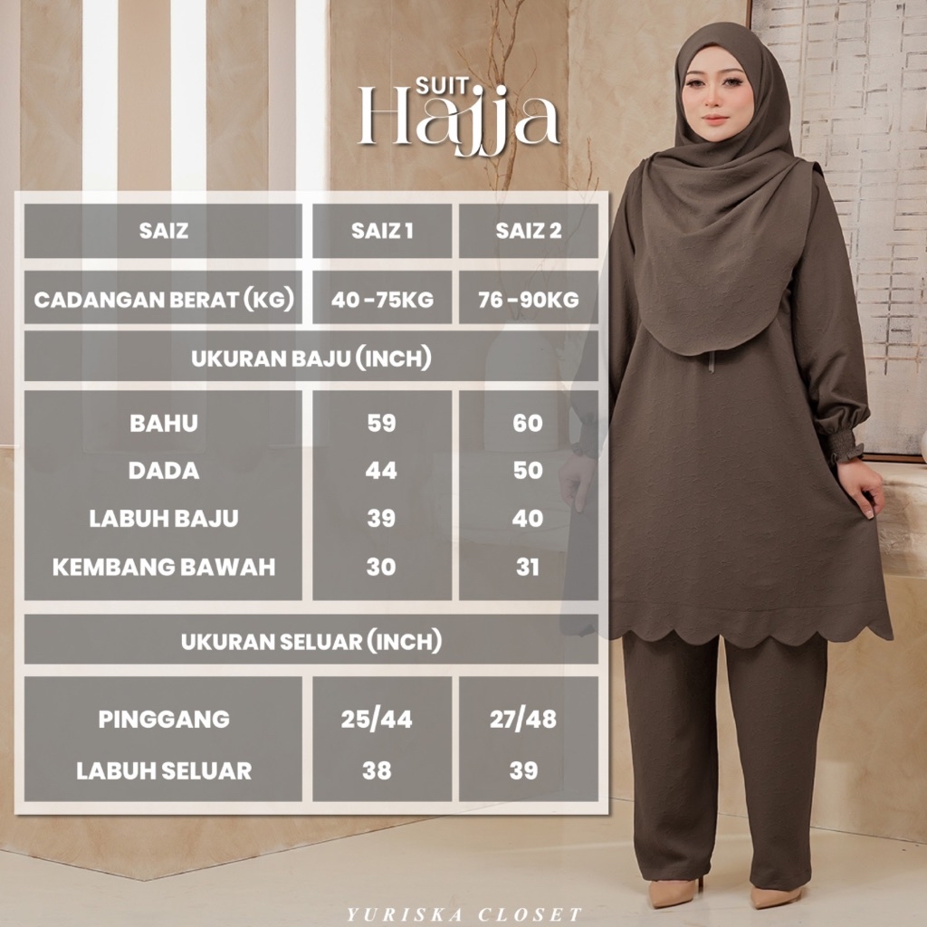 Baju Set Seluar Suit Muslimah Sulam Jacquard Ironless Umrah Travel Haji ...