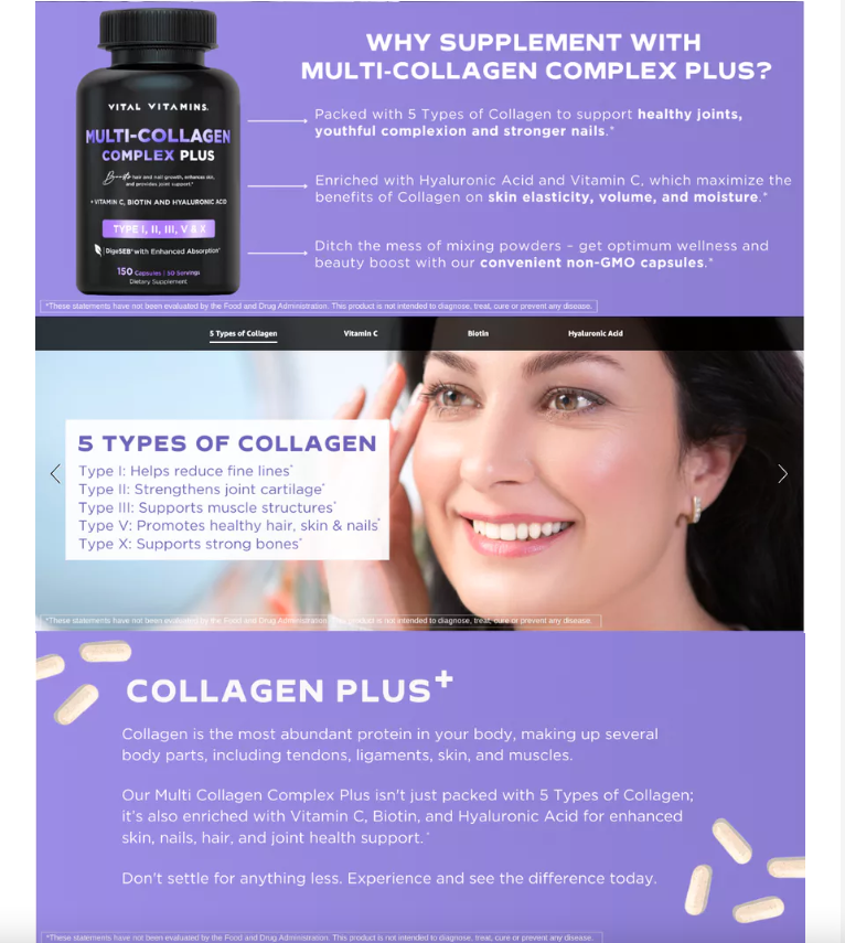 GENUINE Vital Vitamins Brain Supplements for Memory and Focus l Multi Collagen Complex | Multi ...