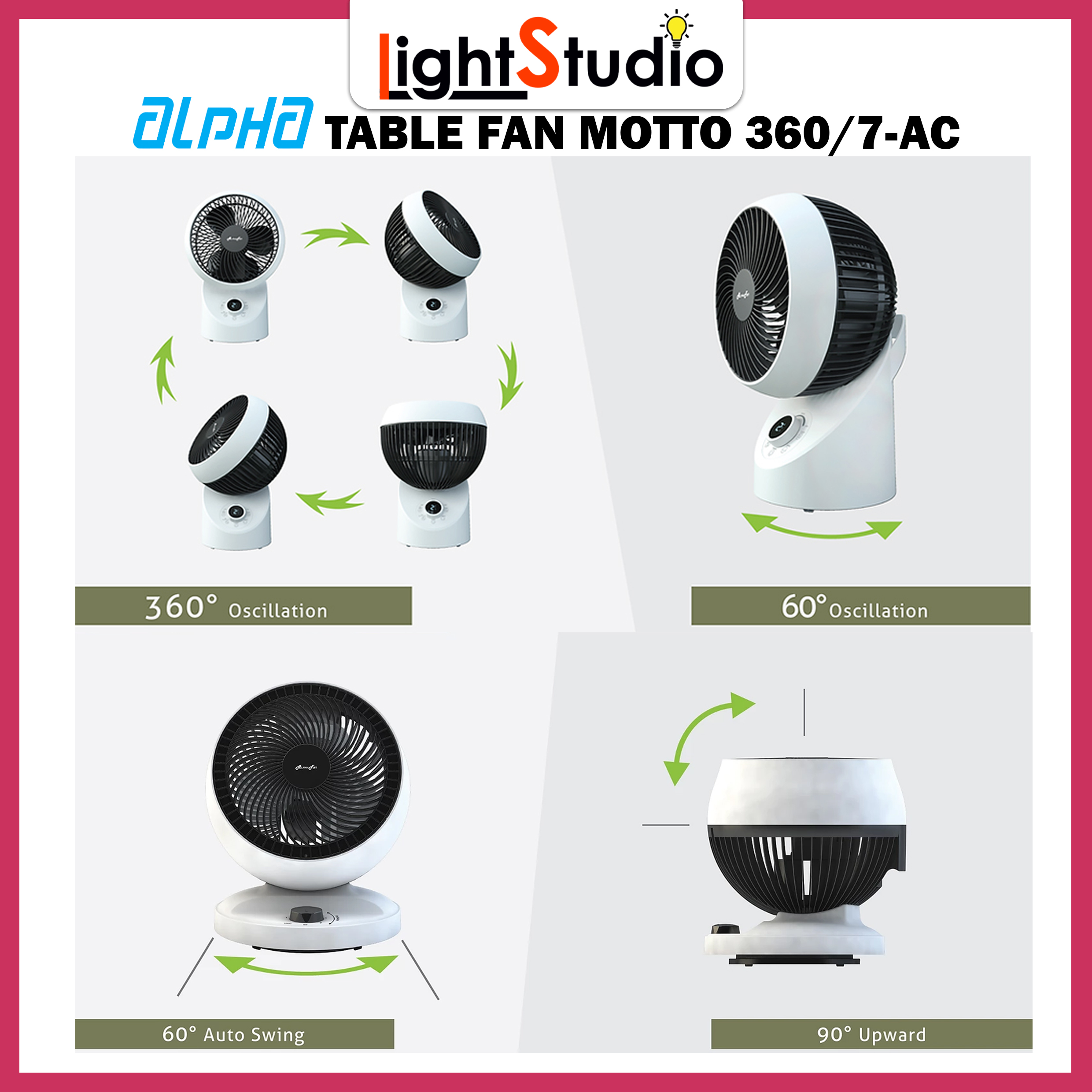 Alpha Motto Table Fan DT360 l 7 INCH l 360 Degree Head Oscillation l ...