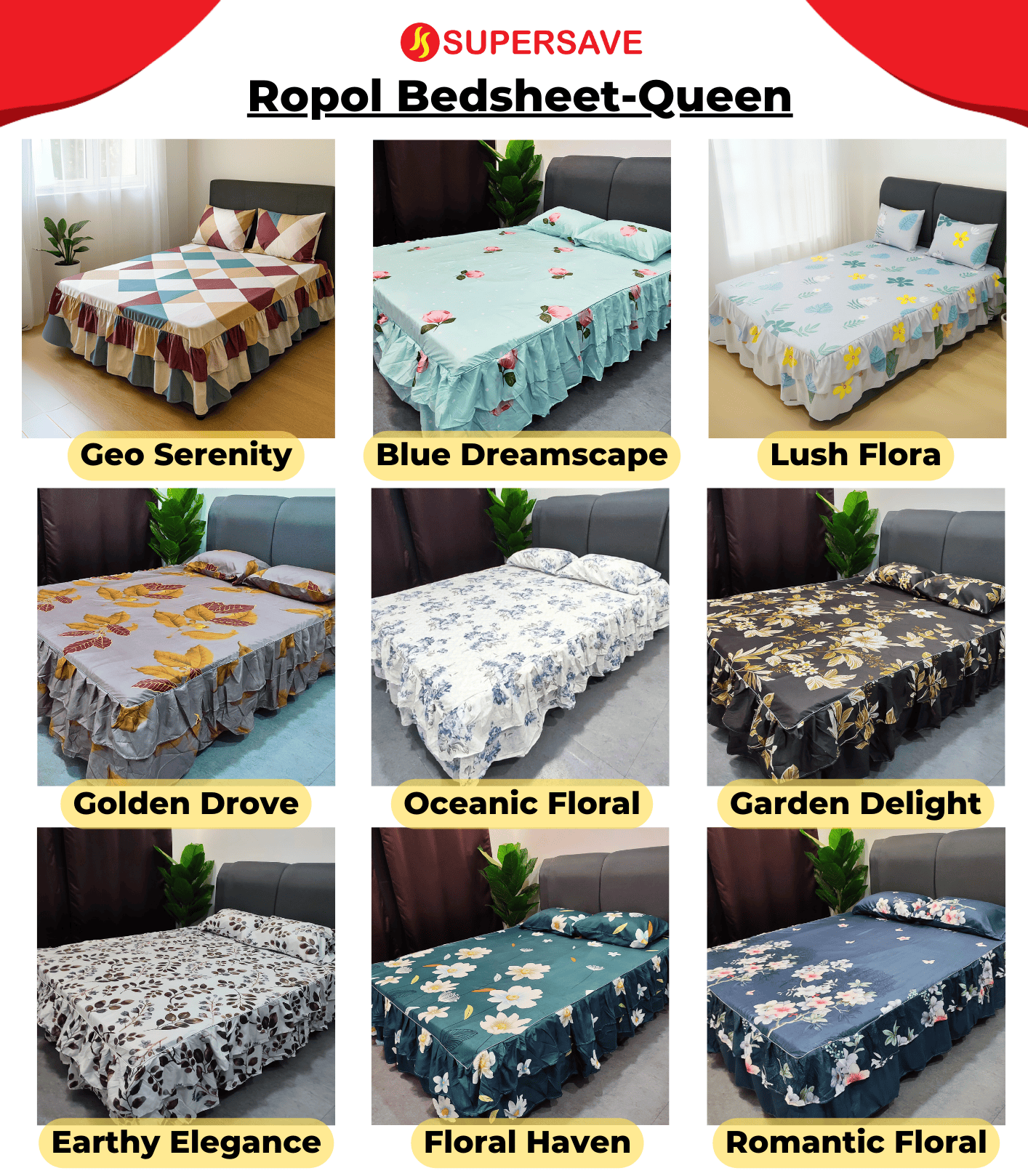 SUPERSAVE 3 IN 1 Cadar Ropol Bedsheet Bedskirt Queen King Single Sarung ...