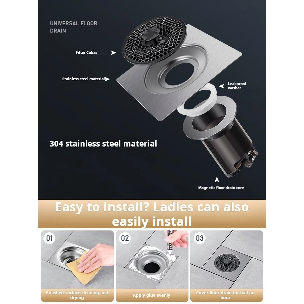 Bathroom stainless steel floor drain renovation panel,insect proof,odor ...