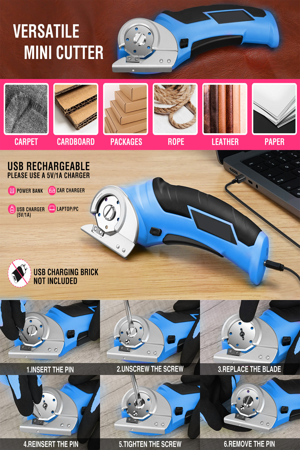 Electric Scissors 3000mAh Rechargeable Cordless Electric Cutter Shear ...