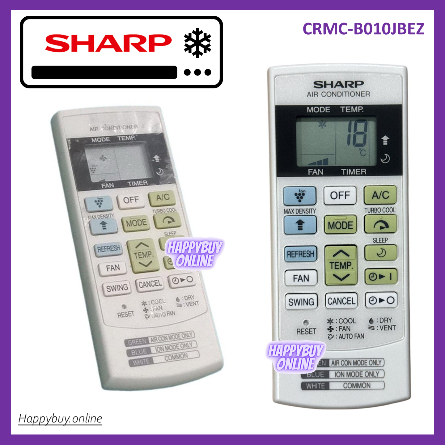 Sharp Air Conditioner Original Remote Control CRMC-B010JBEZ ION Turbo Remote Aircond Air Cond ...