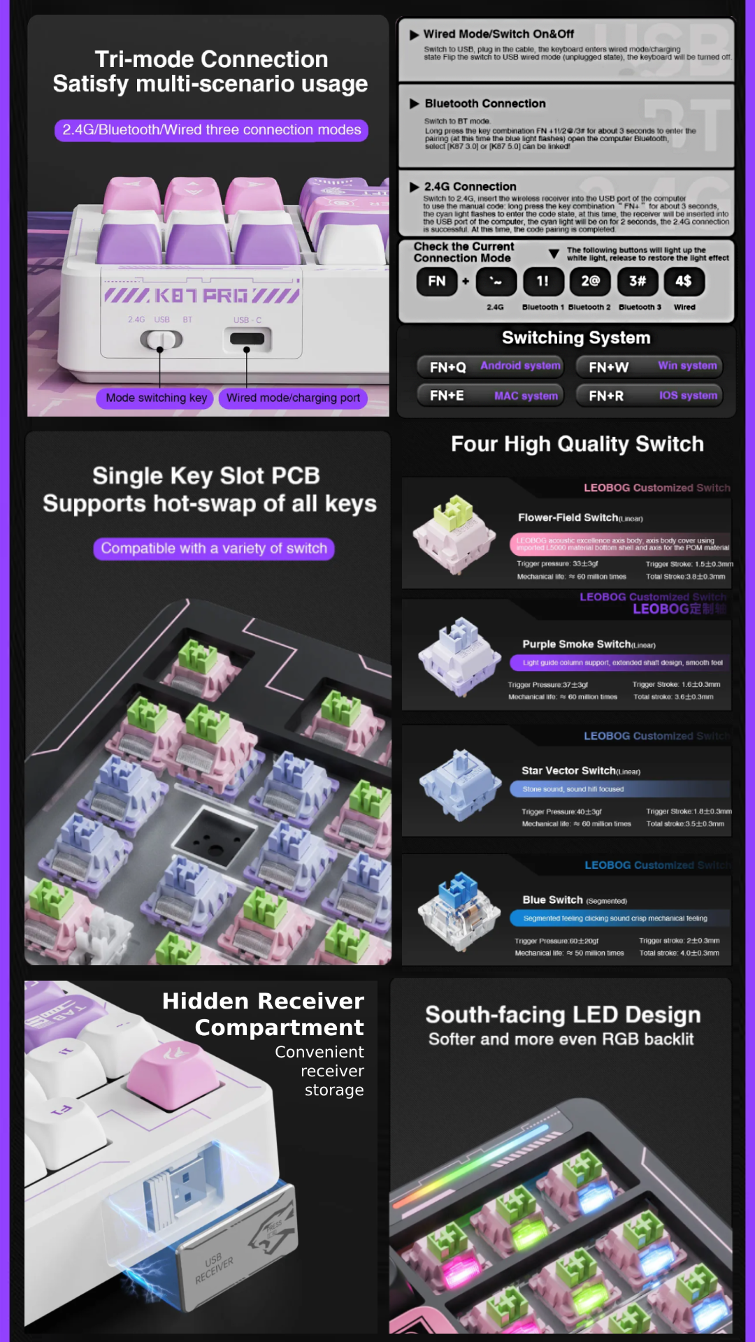 Lingbao K87/K87 Pro Three Mode Wireless RGB Mechanical Gaming Keyboard ...