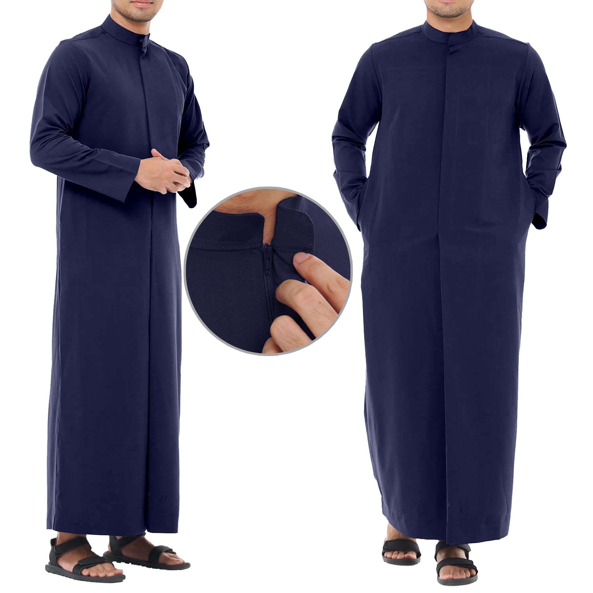 NEW ARRIVAL jubah Lelaki Lengan Panjang Stand Collar 2 pocket Jubah ...