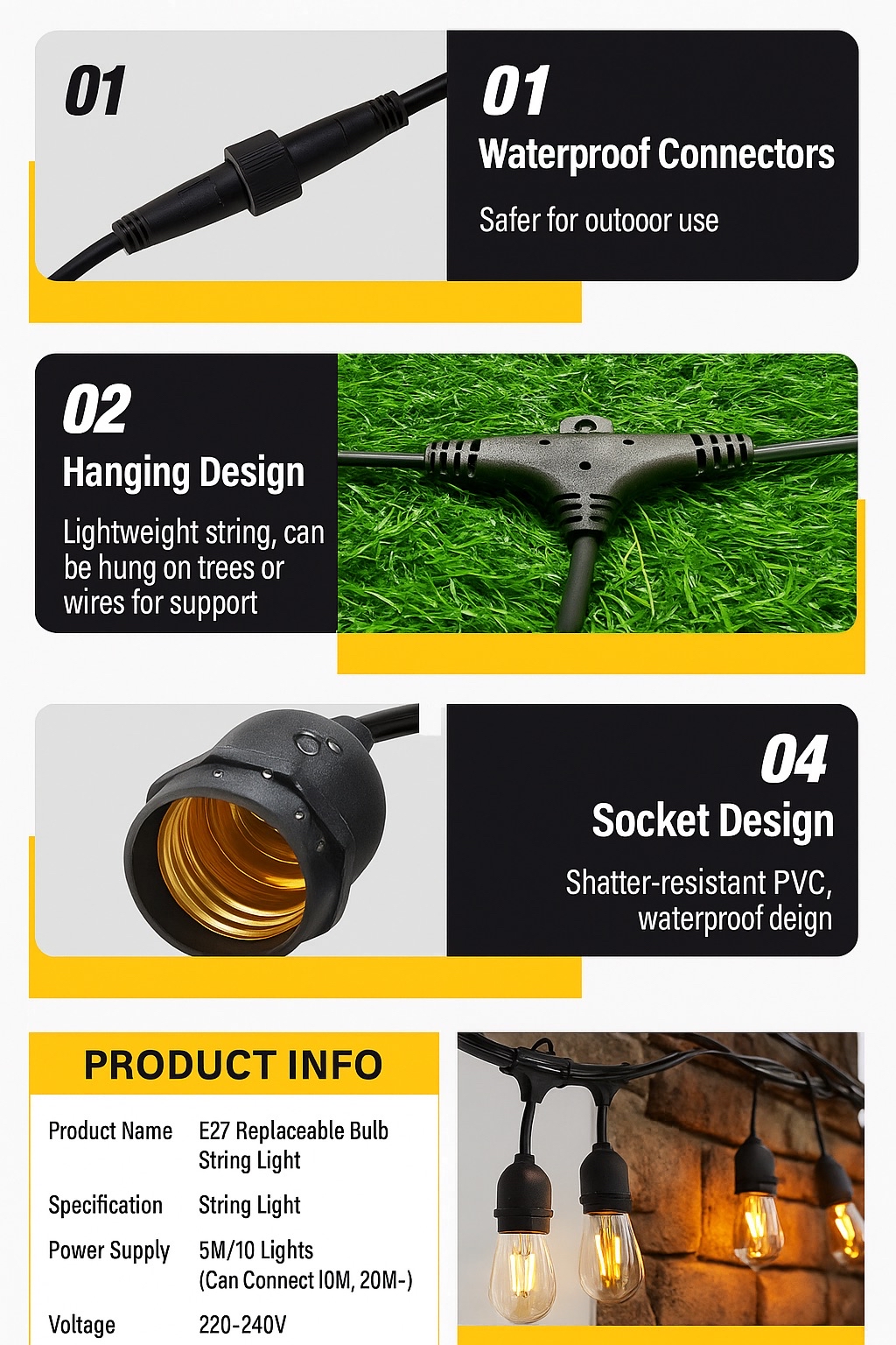 LED String Light Outdoor Lamp Holder E27 Holder | Lampu Pasar Malam ...