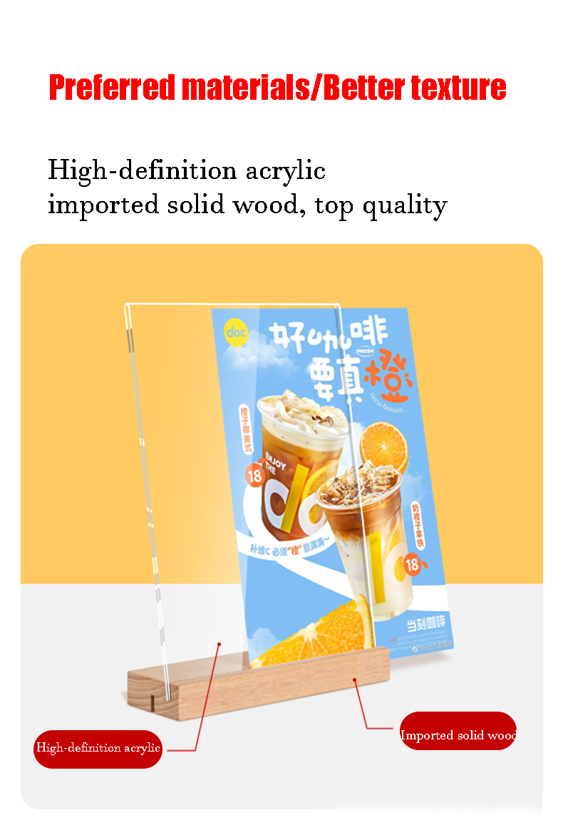 【M】A6 A5 A4 Acrylic T/L Shape Menu Paper Display Stand Frame Wooden ...