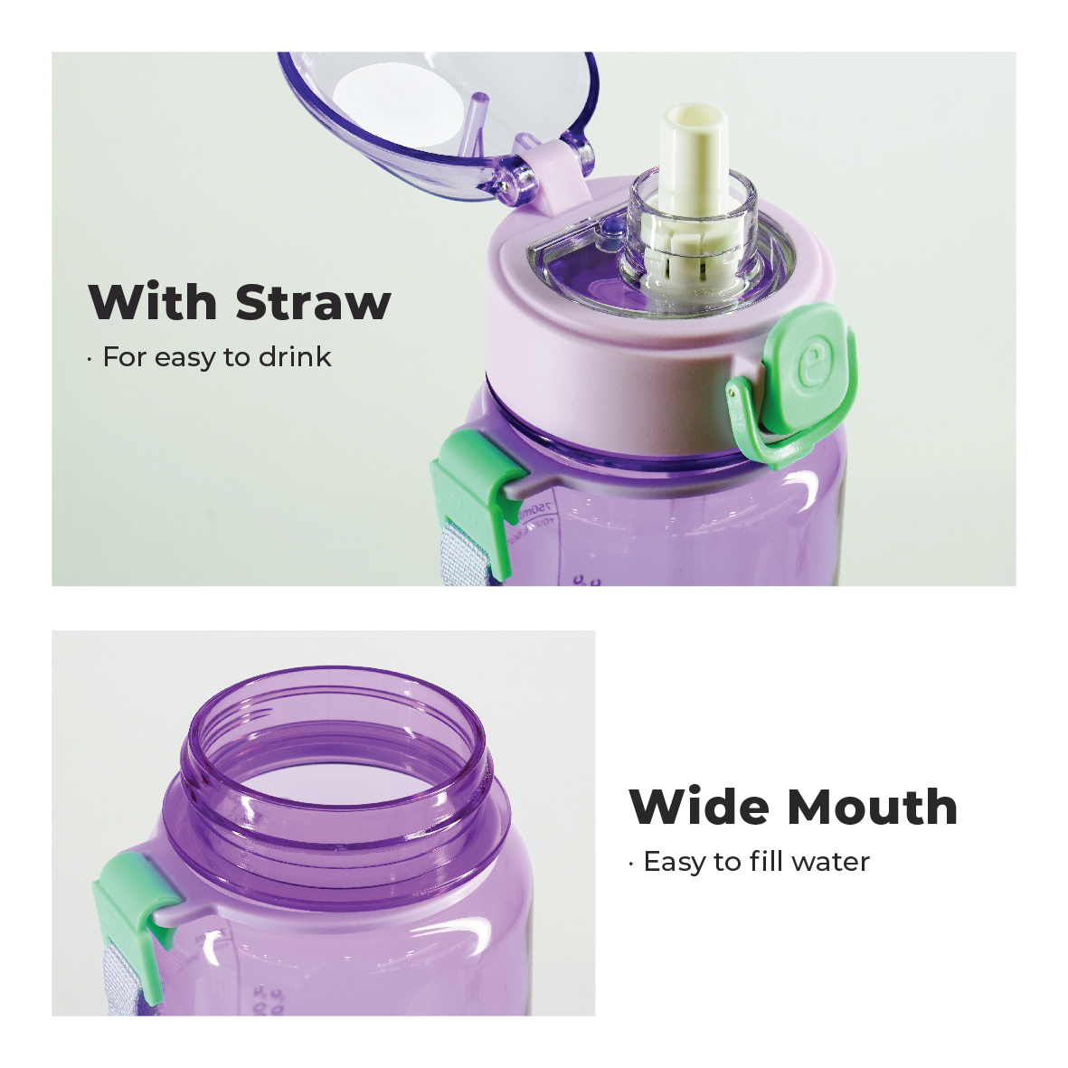 EPLAS MODERN 650/1000ml One Touch Multicolour Water Bottle W/Spring ...