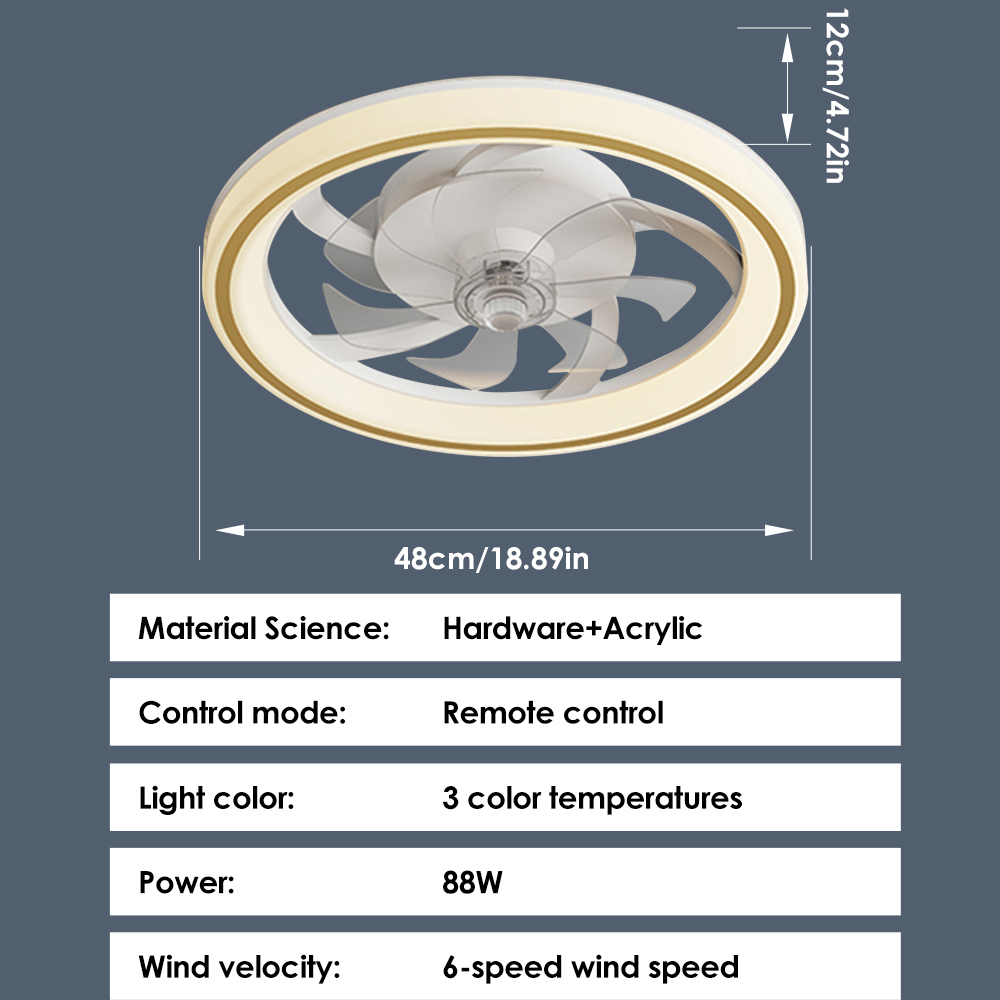 DUNDUN Ceiling Fan Light 88W 6-level Wind Speed 3-Color LED Light ...