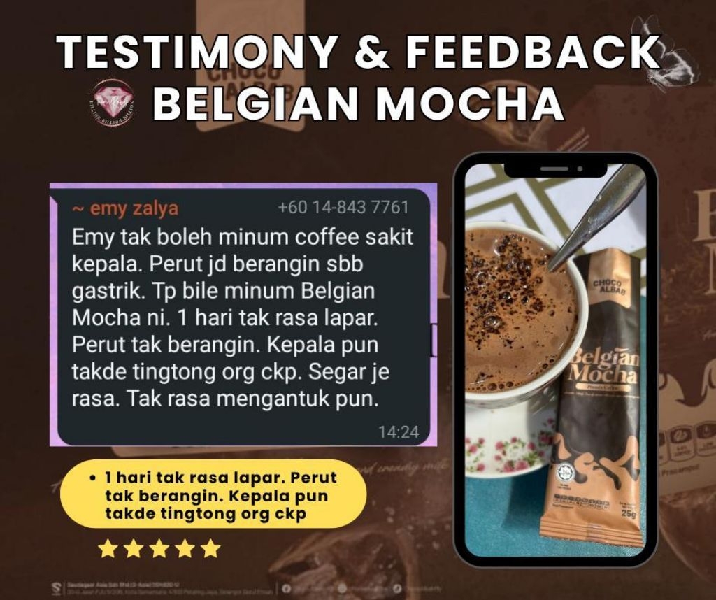 [READY STOCK 💯] ORIGINAL BELGIAN MOCHA CHOCO ALBAB, TIADA GULA PUTIH, SENANG BANCUH, SEDAP RASA ...