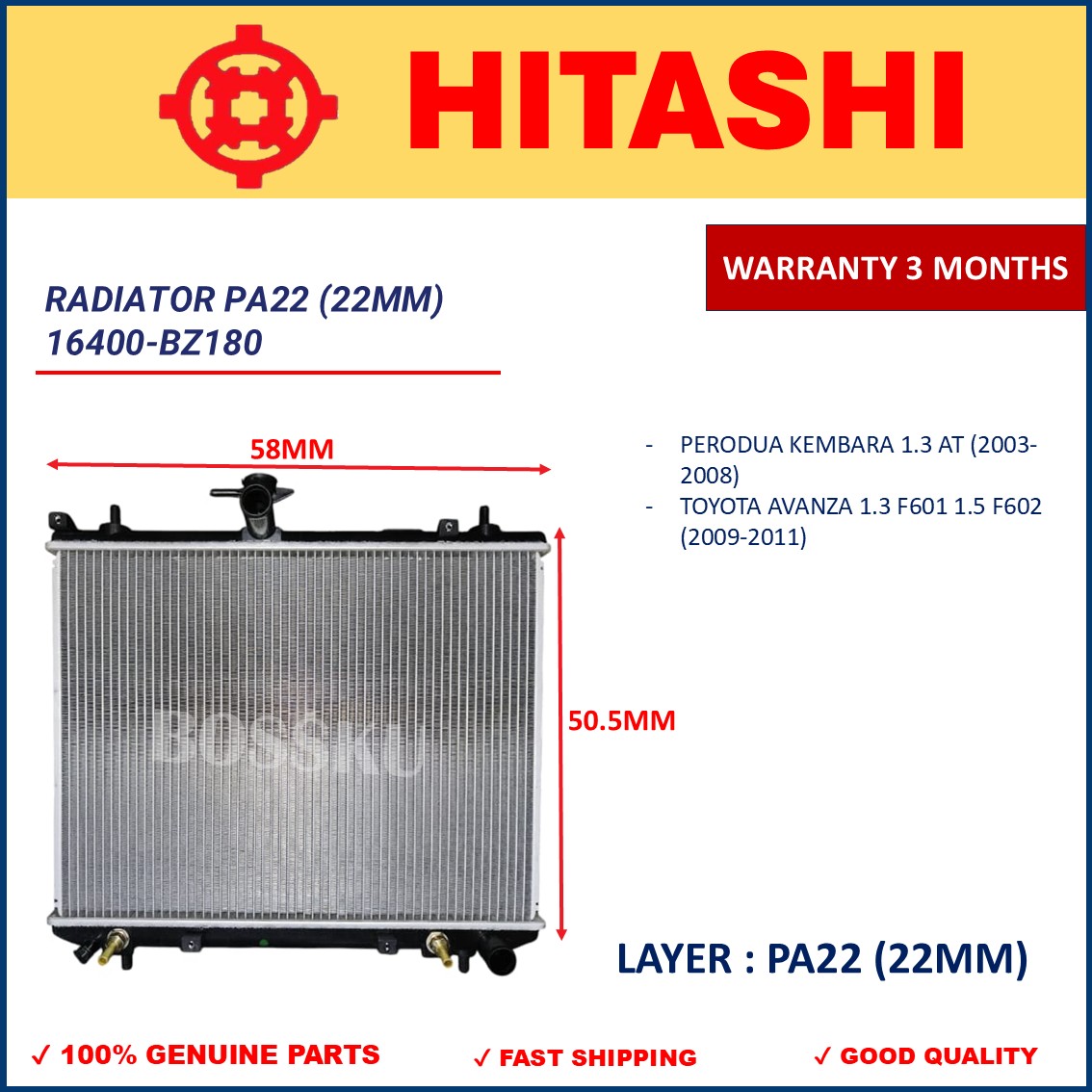 NEW!! RADIATOR - PA22 (22MM) - PERODUA KEMBARA 1.3 TOYOTA AVANZA 1.3 1. ...