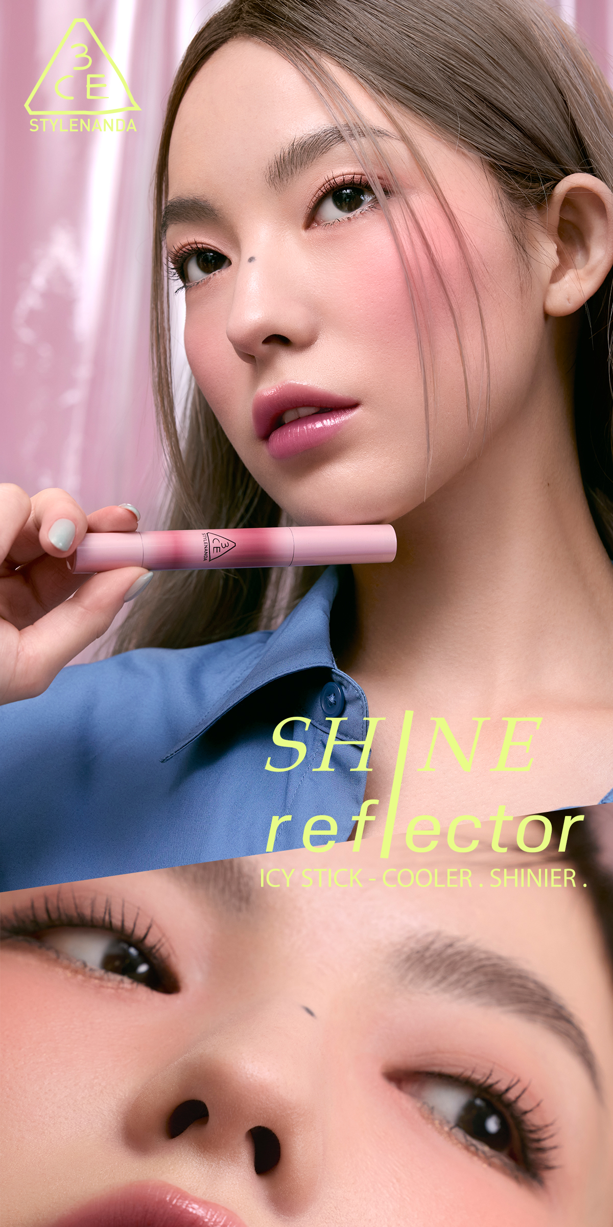 3CE Shine Reflector lipstick lip balm lip gloss cool minty moisturizing ...