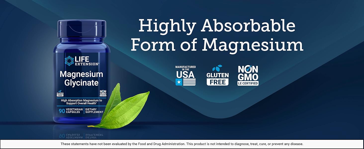 【Life Extension】Magnesium Glycinate, 90 vegetarian capsules 【Exp 05/27 ...