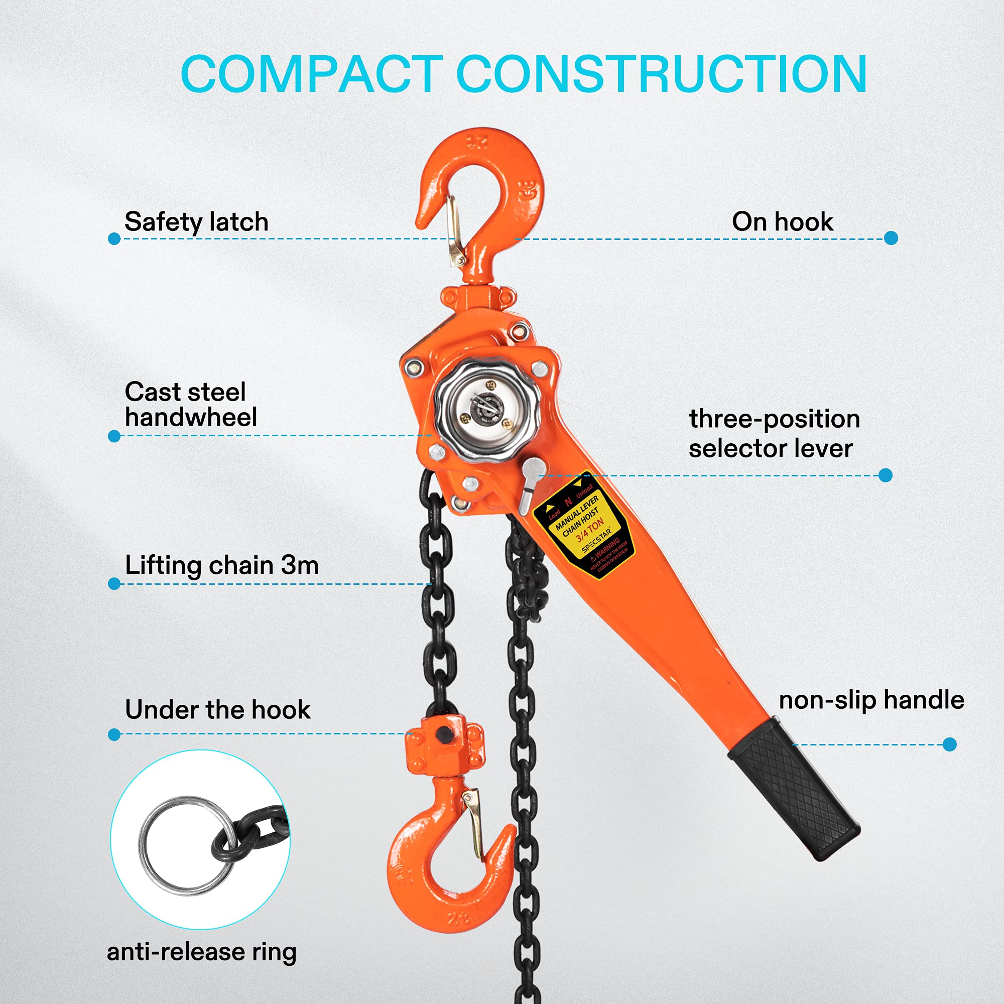 1 / 2 Ton x 3m Lever Block Chain Hoist Hand Operated Lever Block Manual ...
