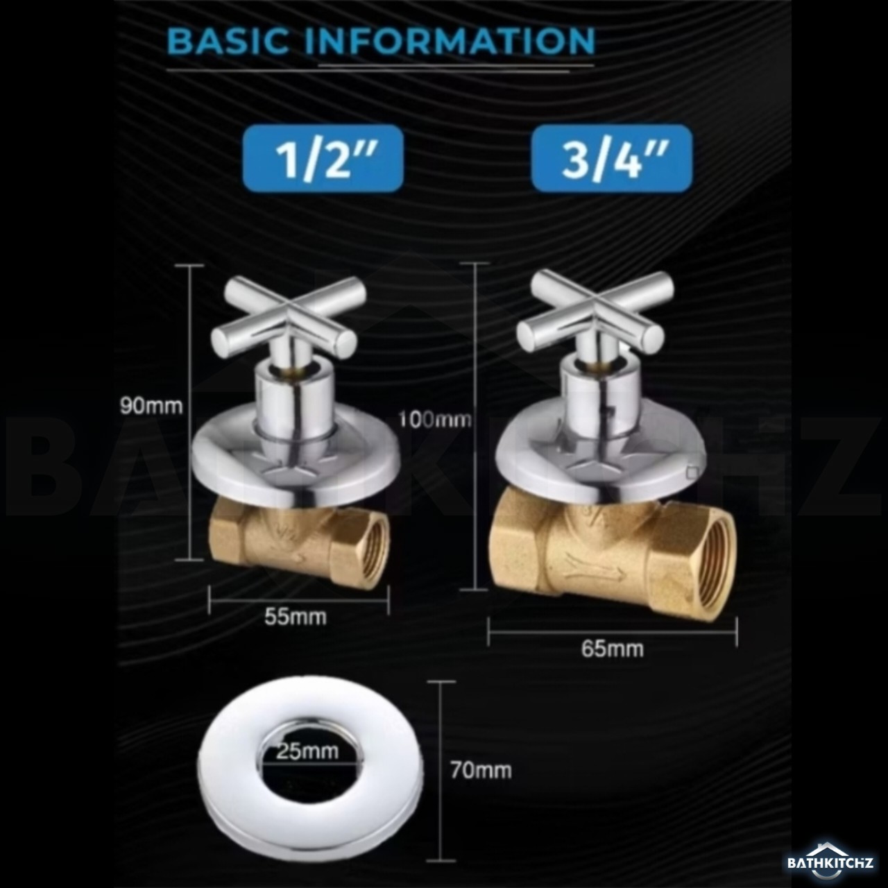 BATHKITCHZ Premium Brass 1/2" Full Turn Stopcock 3/4“ Quarter Water ...