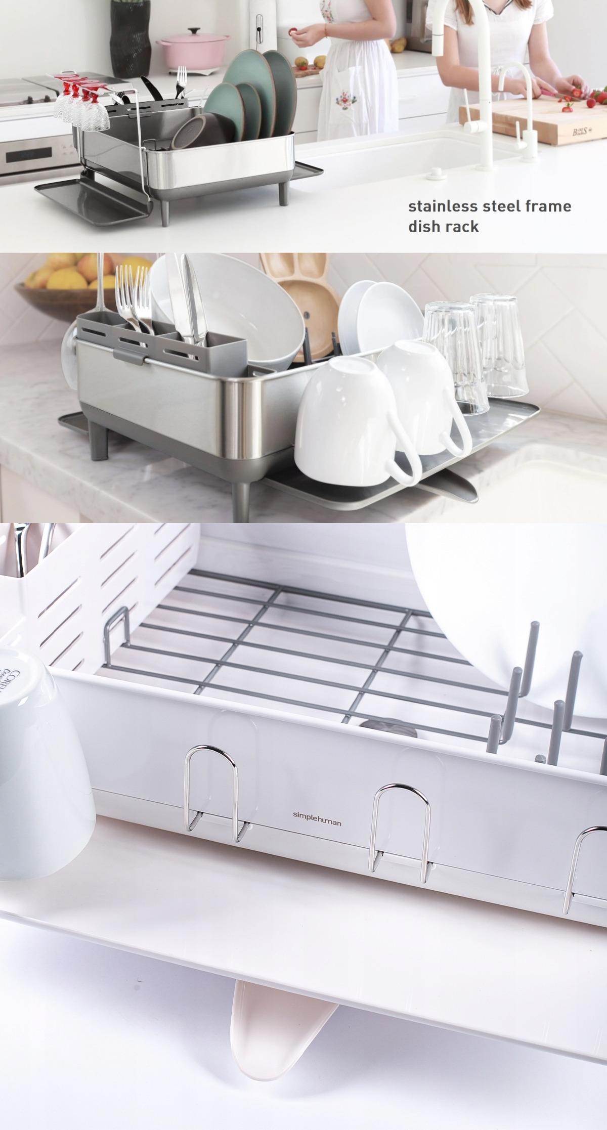 simplehuman Stainless Steel Frame Dishrack with Glass Holder Premium ...