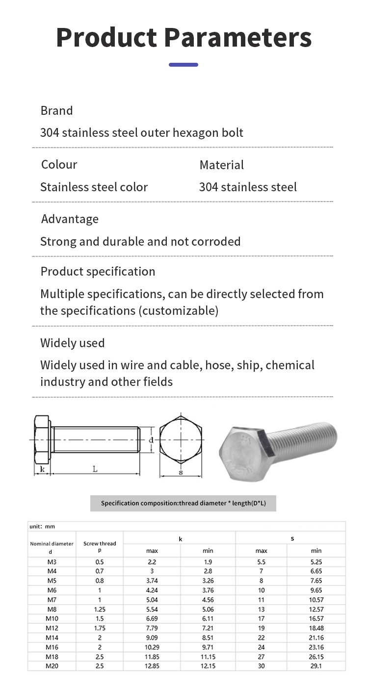 Hex Bolt M8 M10 304 Stainless Steel DIN 933 Screw Skru Spanner Wrench ...