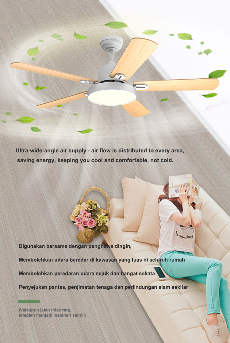 Kipas siling 52 inci, kipas motor DC senyap, lampu kipas siling dengan ...
