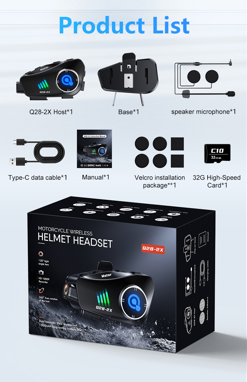 [New] Q28-2x Wireless Helmet Bluetooth Headset Motorcycle 1000m ...