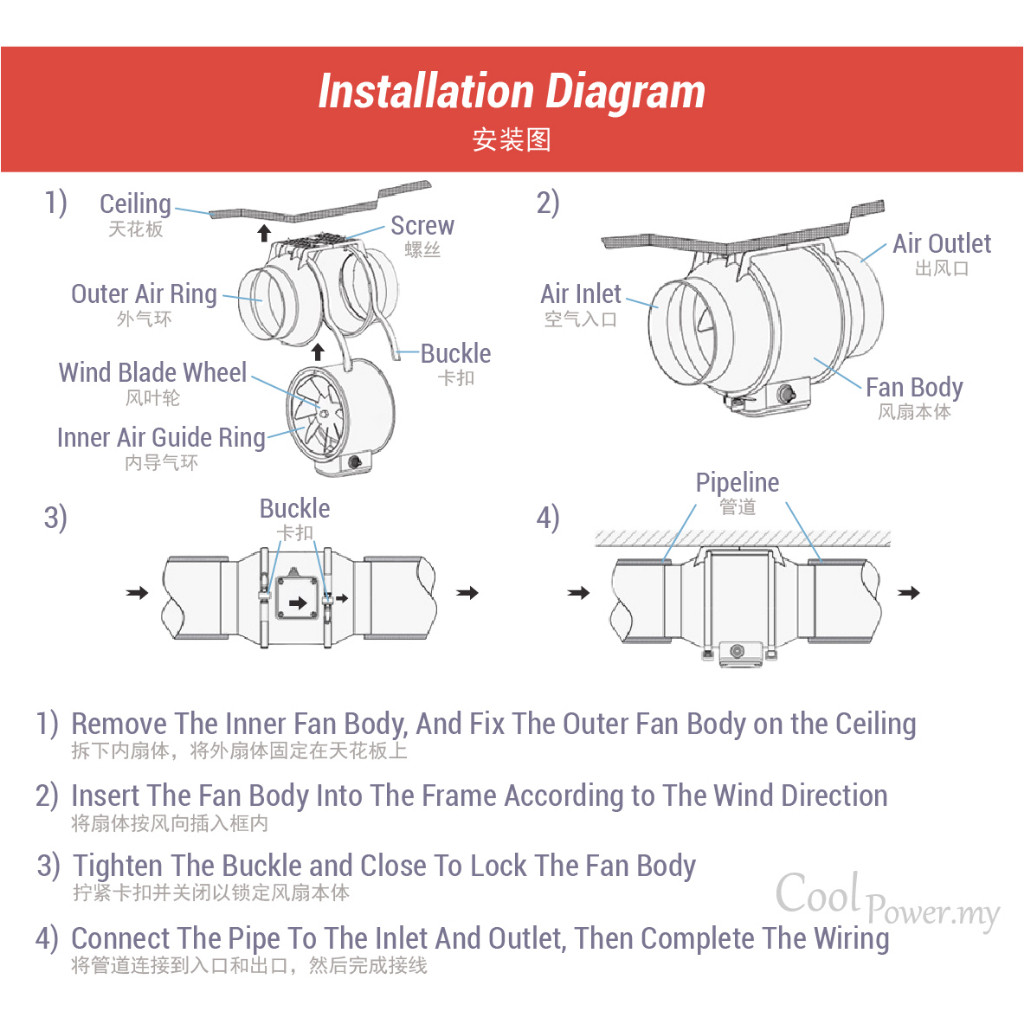 Inline Duct Booster Fan 4/5/6/8 Inch High Suction Kitchen Powerful ...