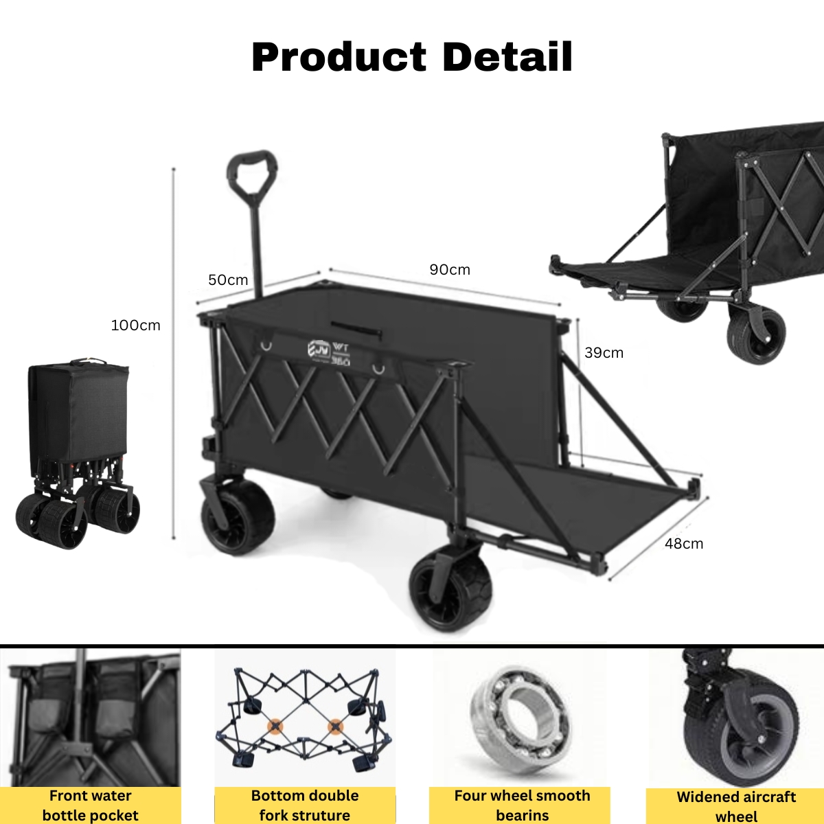 210L Wagon Trolley Camping Foldable Shopping Trolley Wagon Blackdog ...