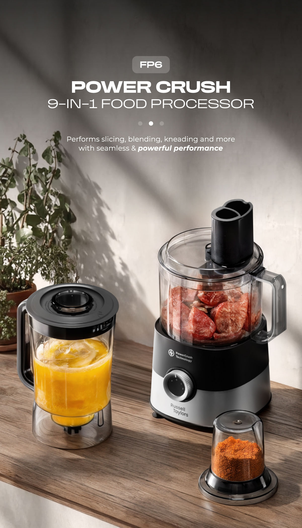 Russell Taylors PowerCrush 9-in-1 Food Processor 1.5L 750W FP6 (Blend ...