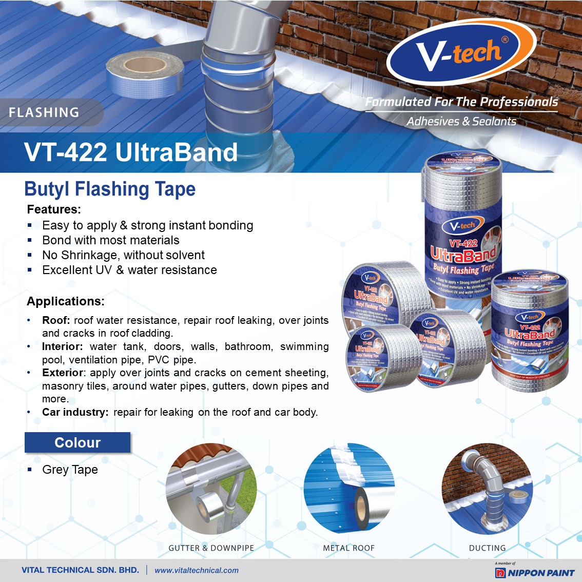 V-tech VT-422 UltraBand Butyl Flashing Tape (Grey Tape) | Shopee Malaysia