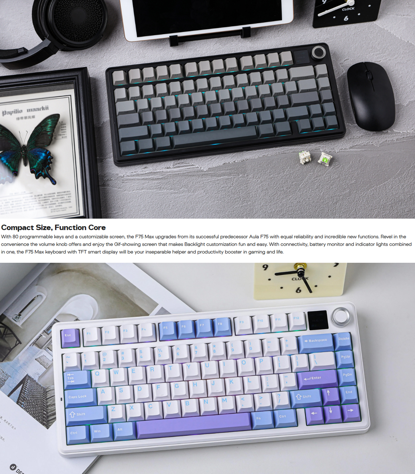 AULA F75 Max Wireless Mechanical Gaming Keyboard 75% Layout with TFT ...