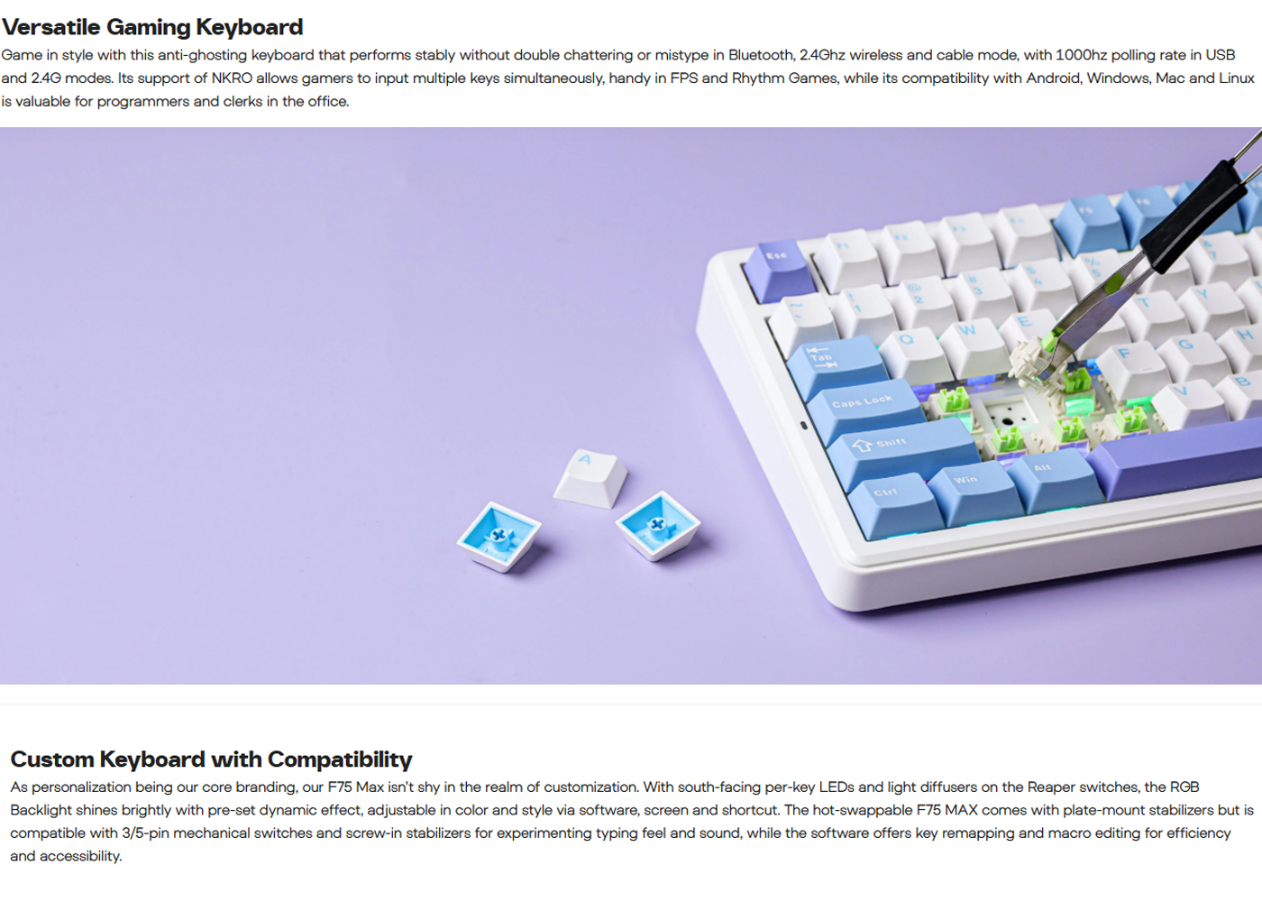 AULA F75 Max Wireless Mechanical Gaming Keyboard 75% Layout with TFT ...