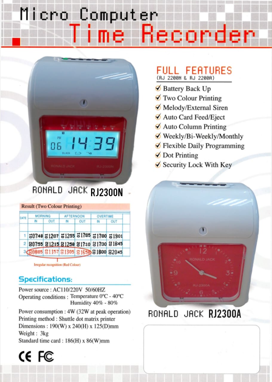 RONALD JACK PUNCH CARD MACHINE RJ2200N RJ2300N TIME RECORDER MACHINE ...