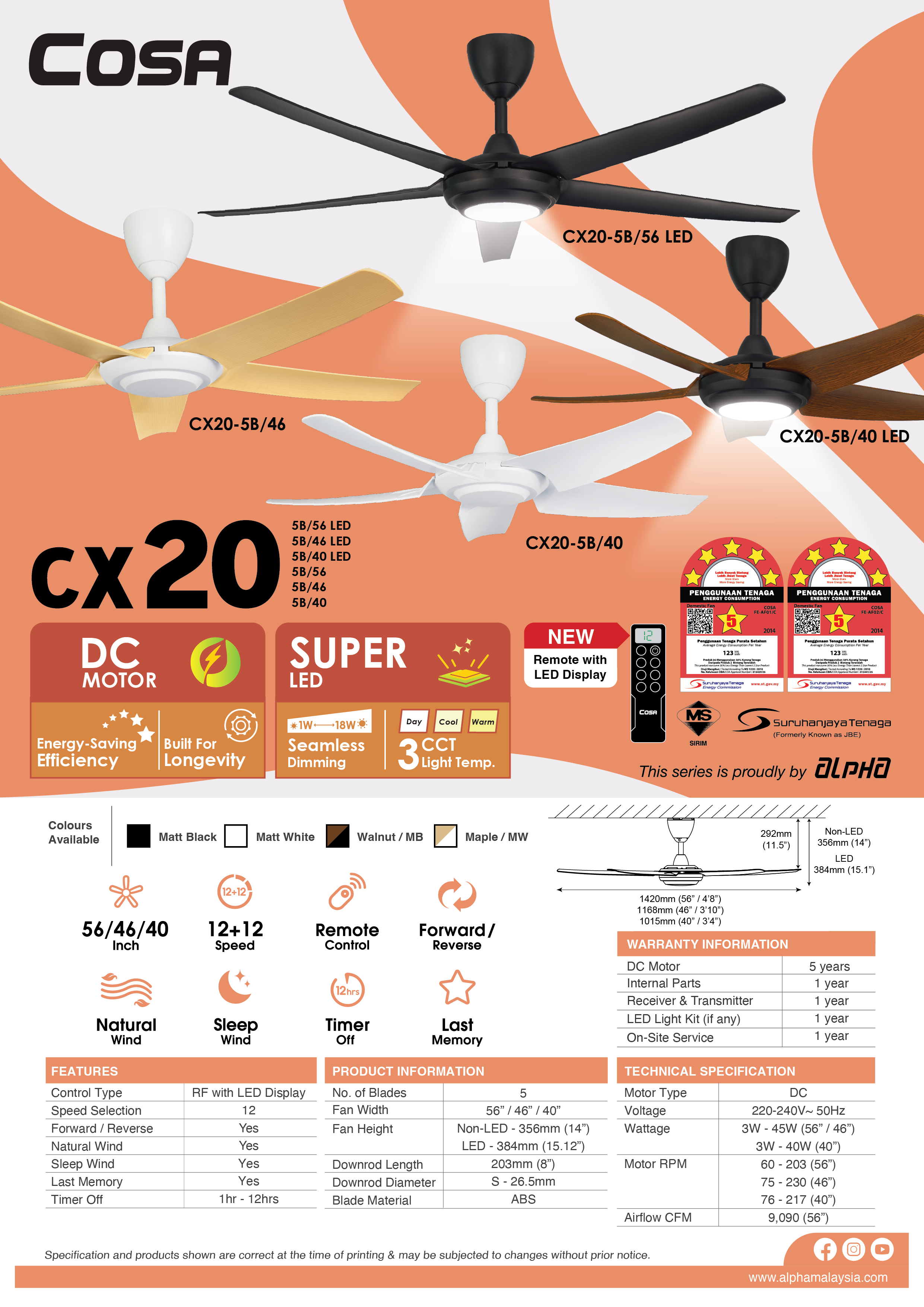 【BundleDeals】ALPHA COSA CX20/CX10/EX9 5B 56/46/40 inches DC Motor ...
