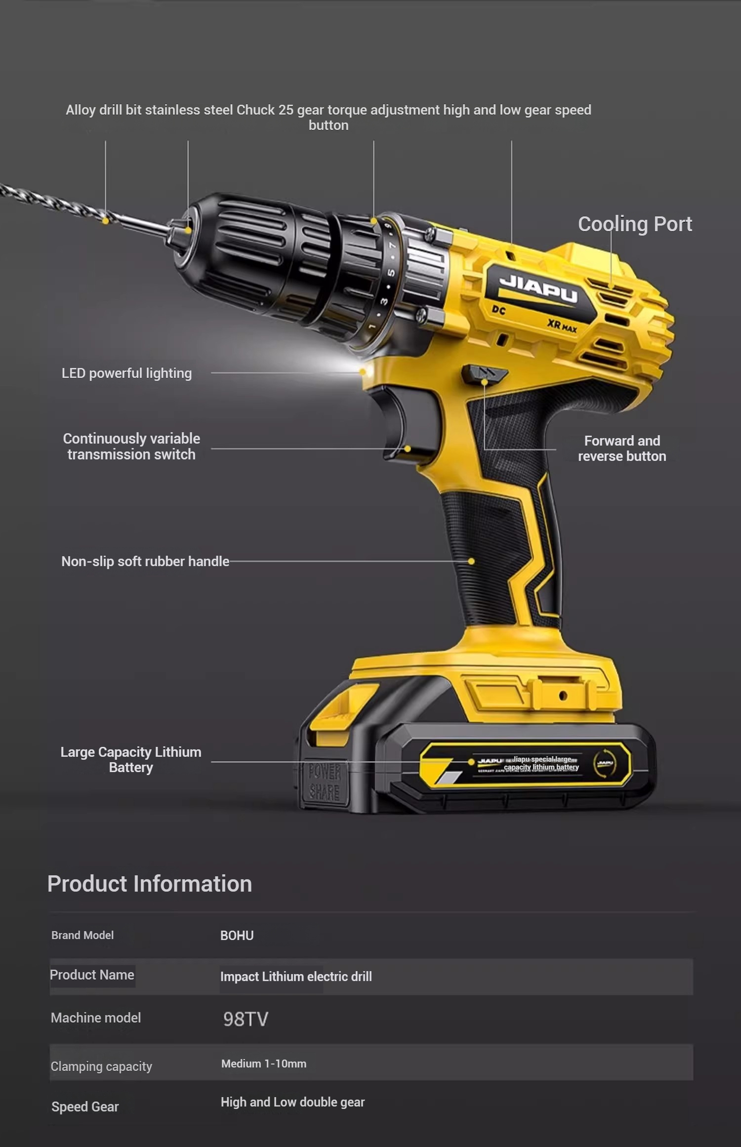 BOHU 3-in-1 Cordless Heavy Rotary Hammer Drill Set 21V High-Power 3 ...