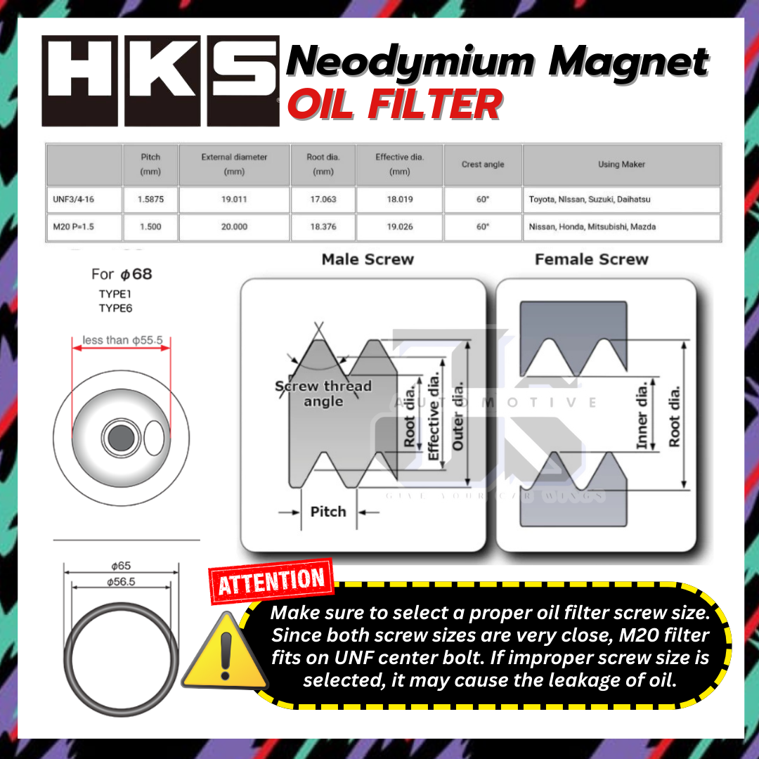 HKS JAPAN - High Performance Neodymium Magnet OIL FILTER (HONDA/NISSAN ...
